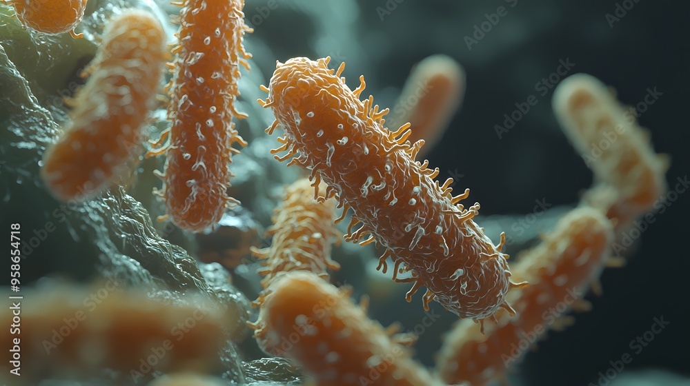 A highly detailed and realistic close-up of this bacteria: **Shigella ...