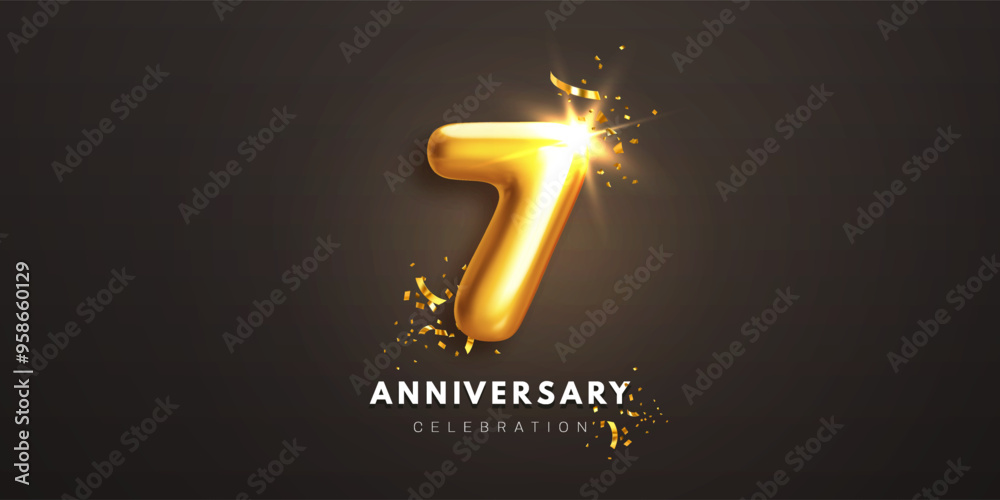 Seventh anniversary celebration banner. Realistic glossy 3d golden ...