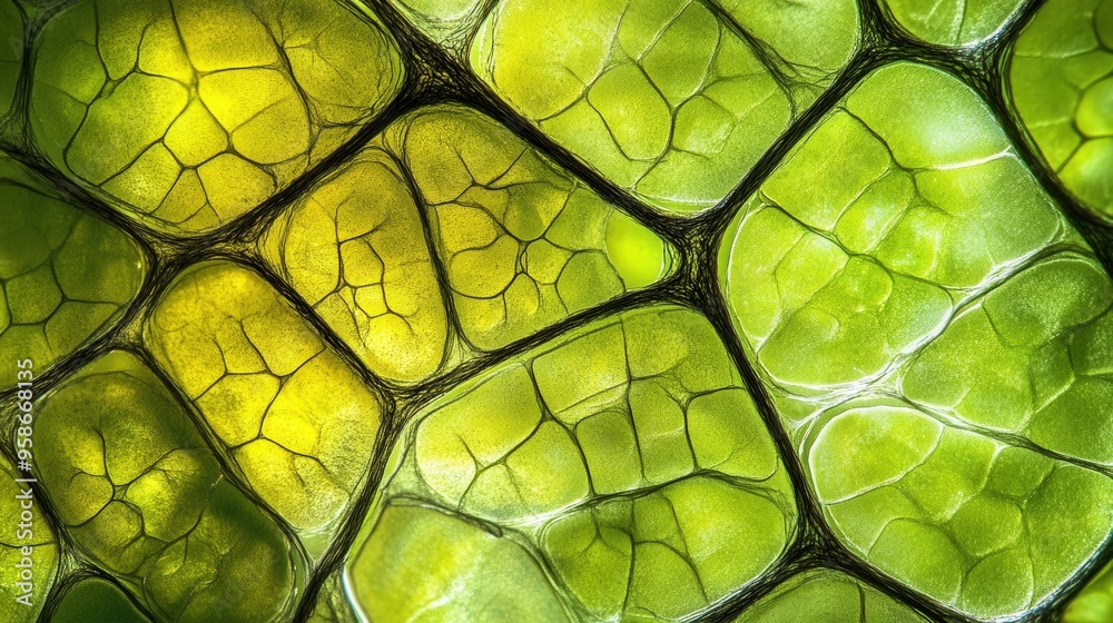 Leaf cross section under a microscope, displaying the cells where ...