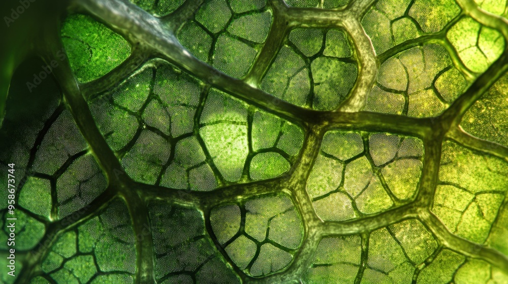 Leaf cross section under a microscope, displaying the cells where ...