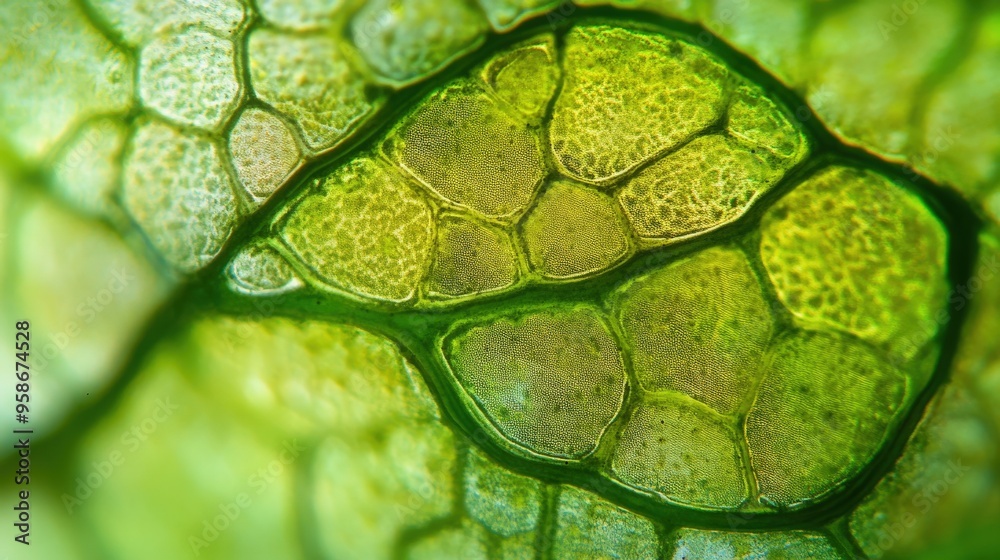 Leaf cross section under a microscope, displaying the cells where ...