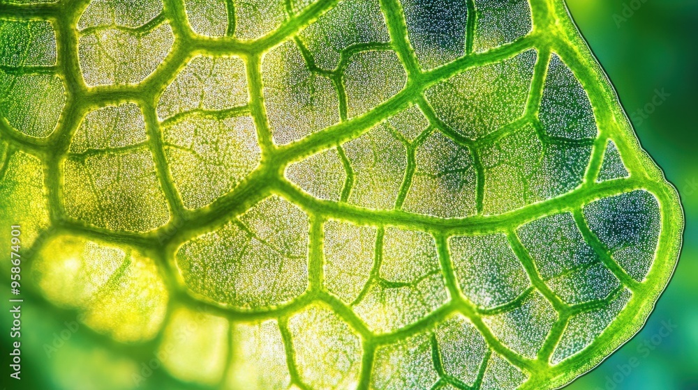 Leaf cross section under a microscope, displaying the cells where ...