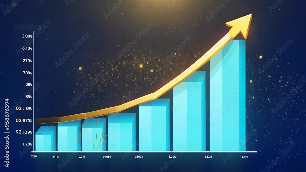 A vibrant digital chart showcases significant growth with blue bars ...