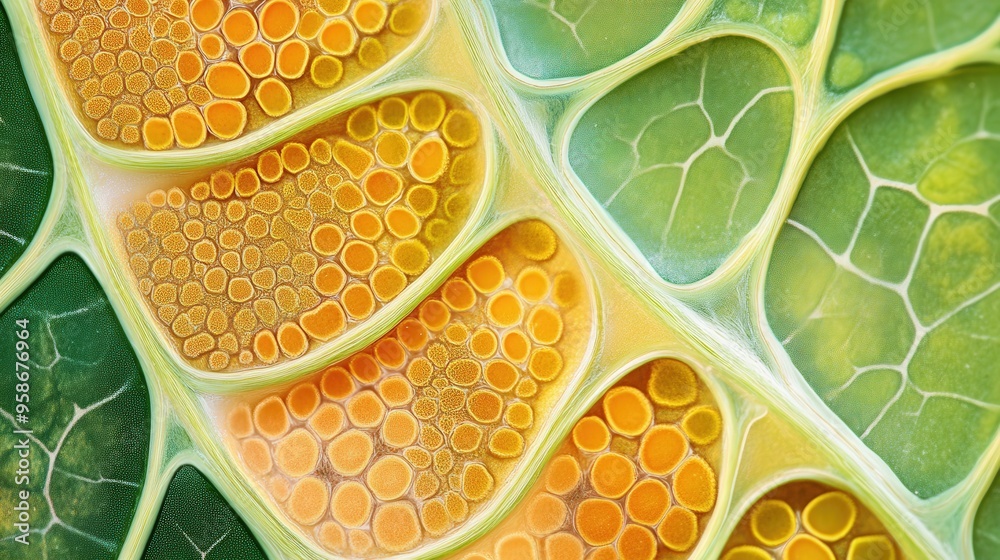 Leaf cross section under a microscope, displaying the cells where ...