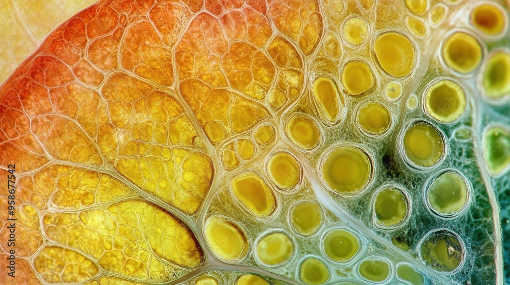 Leaf cross section under a microscope, displaying the cells where ...