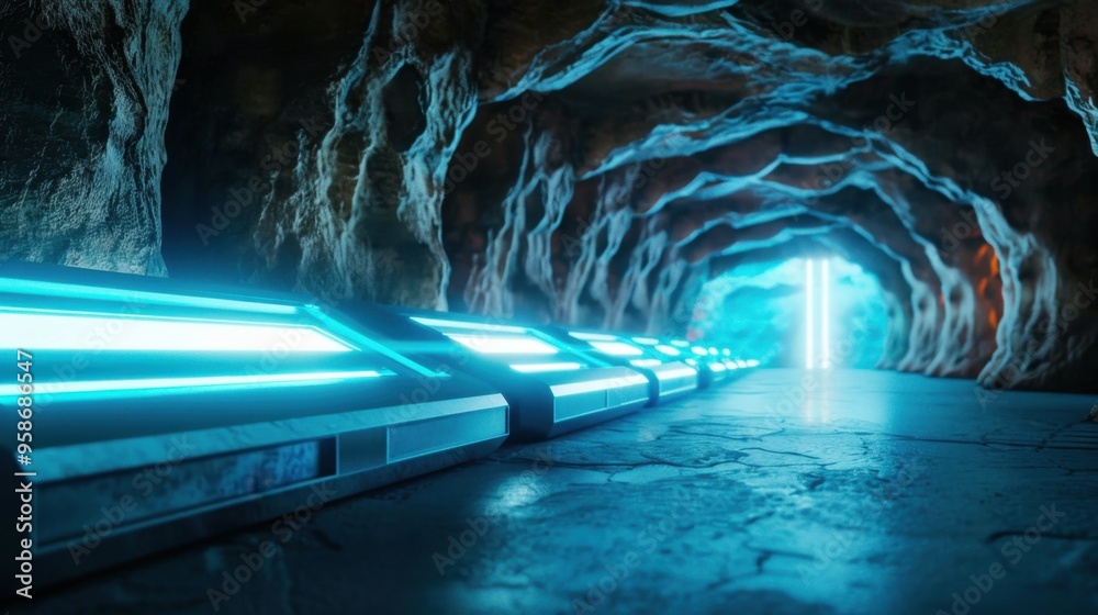 Luminous Abyss: Futuristic Sci-Fi Base in Enigmatic Cave with Advanced ...