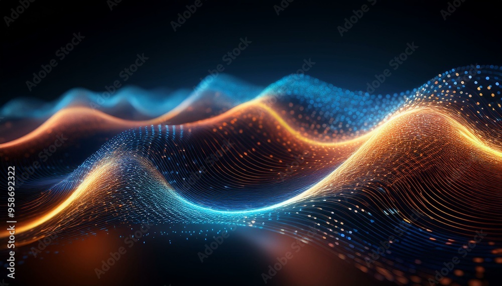 visualization depicting a wave or surface made of dots of light, with ...