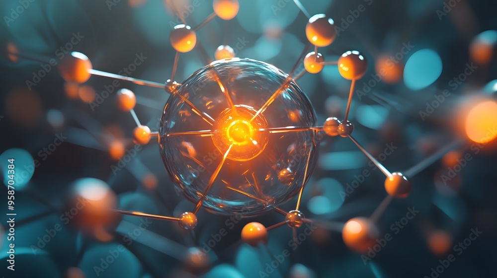 9. 3D model of an atom embedded in a complex nutrient molecule with ...