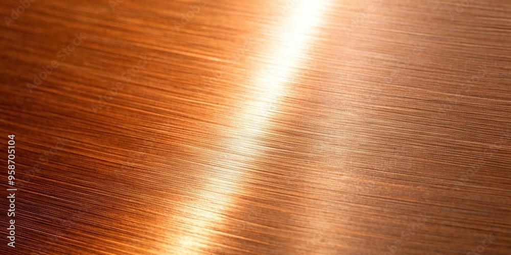 Shiny brushed copper surface with metallic texture reflects light in ...