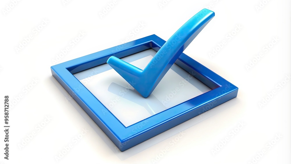 Checkbox with blue checkmark isolated on white asymmetrical, mark ...