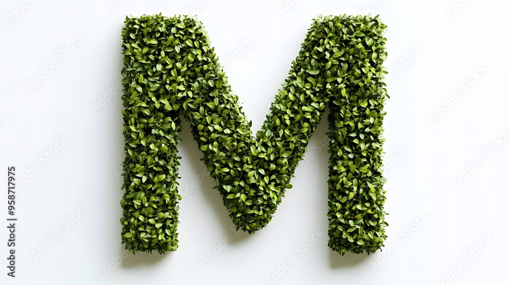 Hyper-Realistic Green Topiary Letter "M" Isolated on a White Background ...