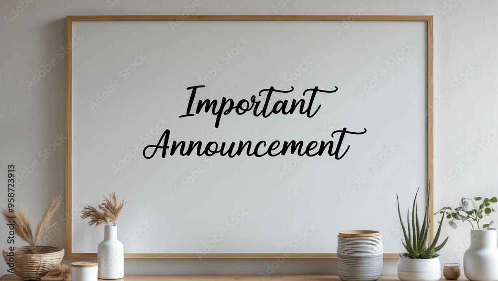 important announcement cursive word written on whiteboard minimalist ...