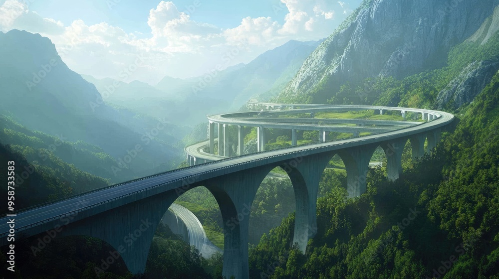 Stunning road bridges crossing each other at various levels, with a ...