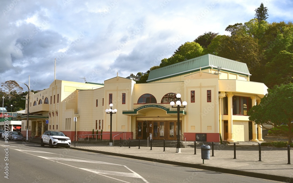 The Art deco architecture of the Napier Municipal Theatre in Napier ...