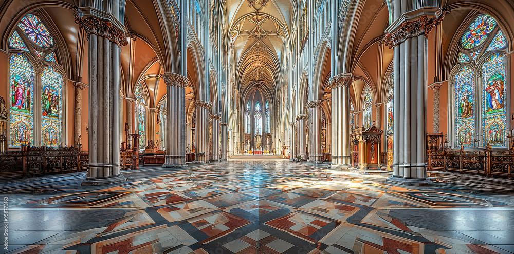 This image features the breathtaking interior of a grand cathedral ...