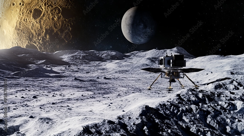 Robotic space probes exploring the icy moons of a distant planet, outer ...