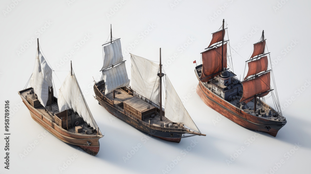 A collection of simple, low-detail ship models. These include a cargo ...