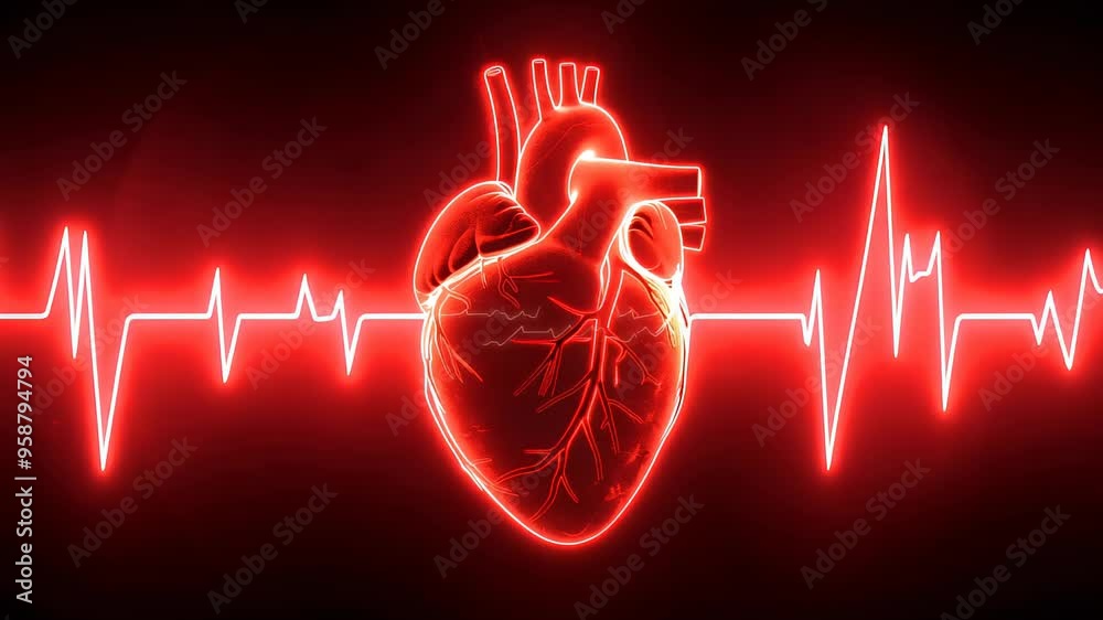 human heart shape with red cardio pulse line. Creative stylized red ...