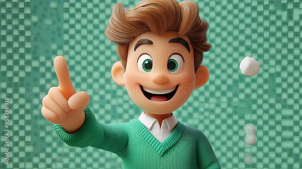 cartoon character spiral han in green sweater points forwar pointing ...