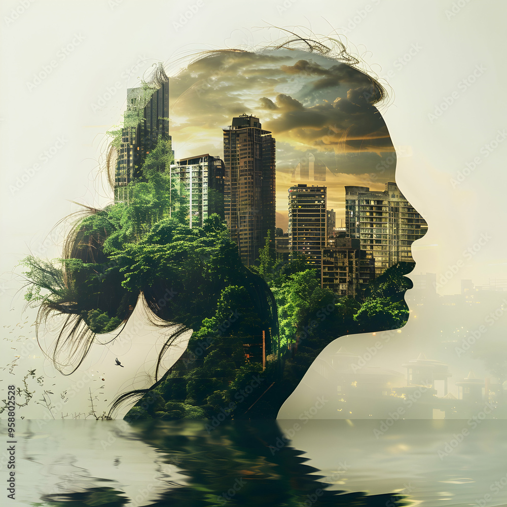 Sustainable environment concept. The image depicts human thinking ...