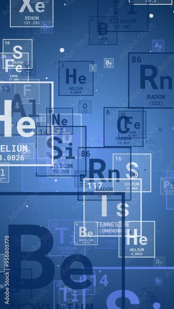 Blue periodic table of elements. Simplified table including element ...