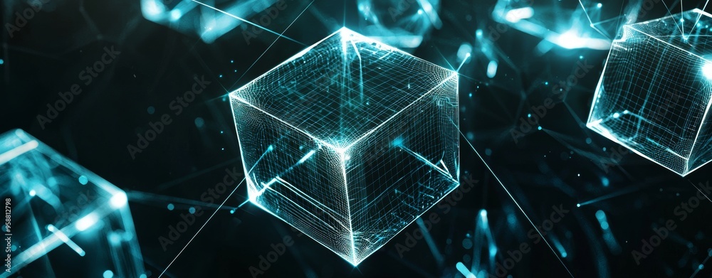 An elegant minimalist background with futuristic grids and wireframe structures that ...