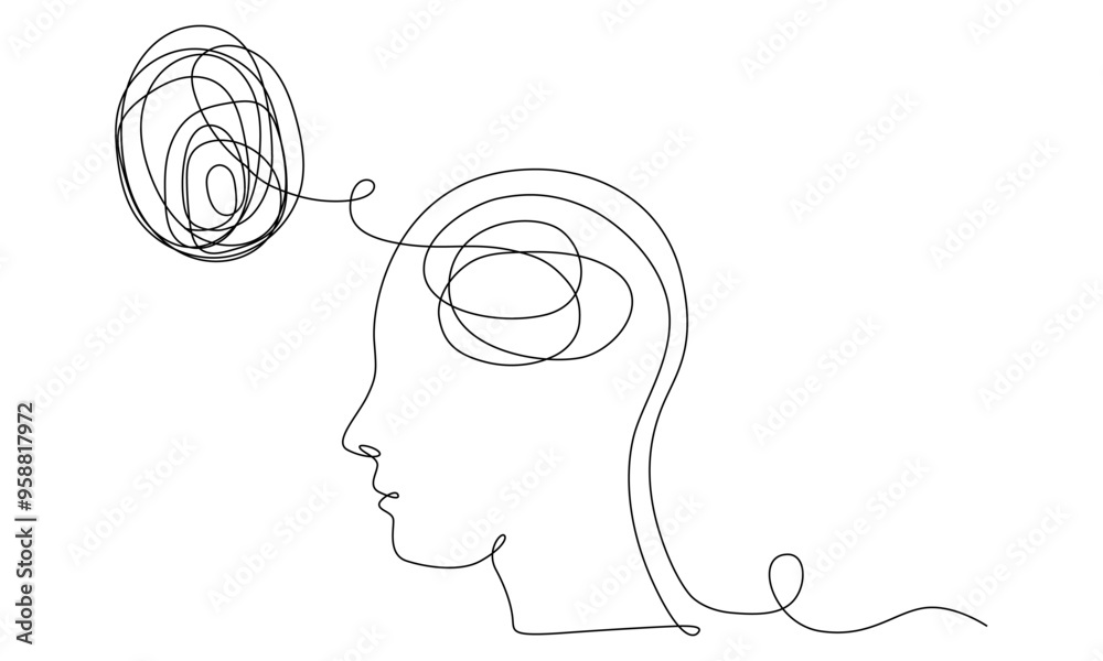 Concept of bad mental health. Human head with confused feelings and ...