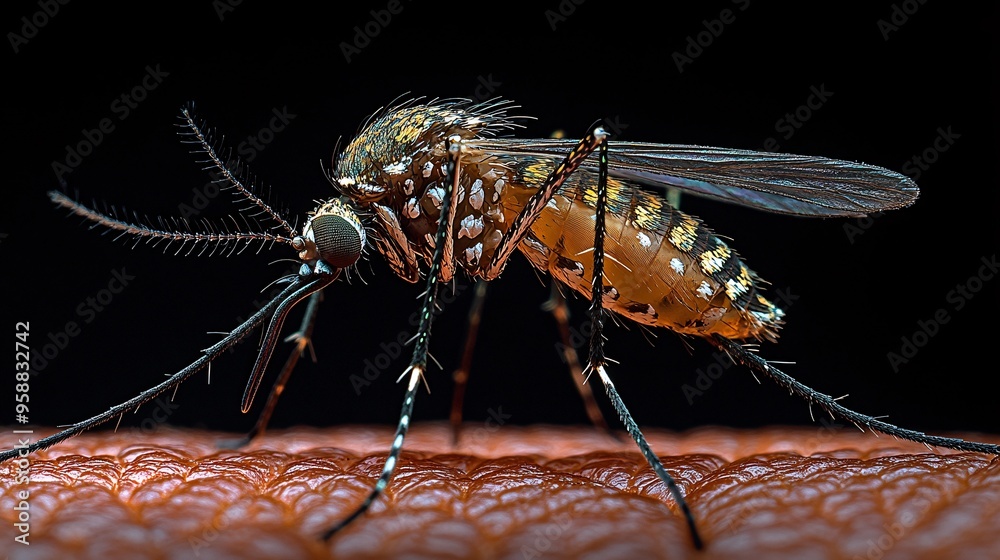 Macro Shot of Aedes Mosquito Feeding on Human - Detailed Wing and ...