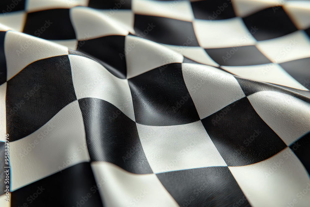 Image of a black and white checkered flag fabric flowing with gentle ...