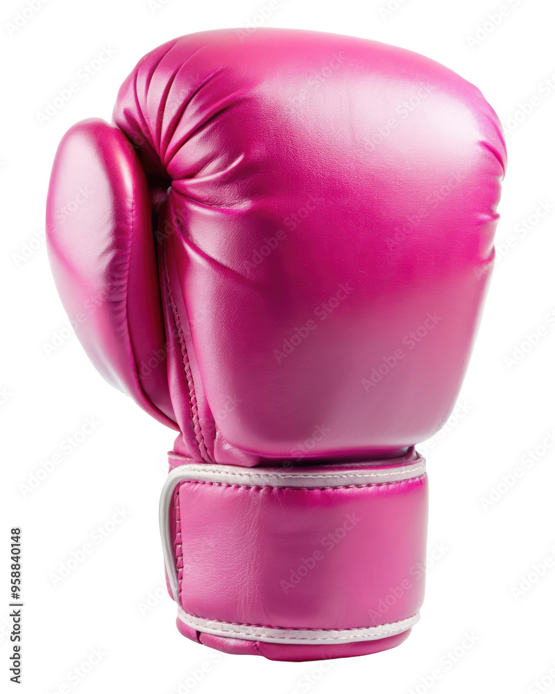 Pink boxing glove from an angled side view, Bright color and smooth ...