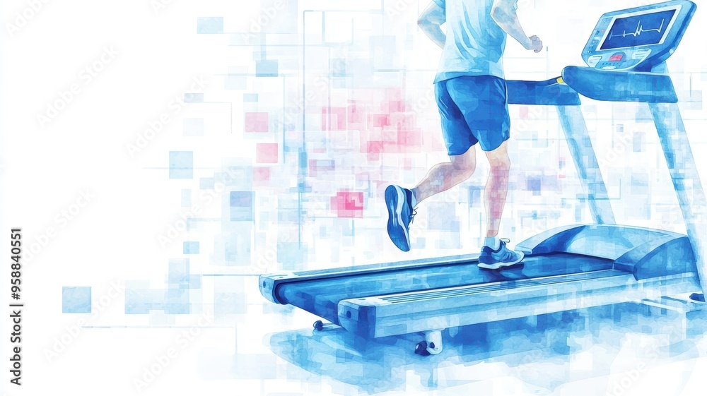 Dynamic scene of a patient running on a treadmill, fitness test ...