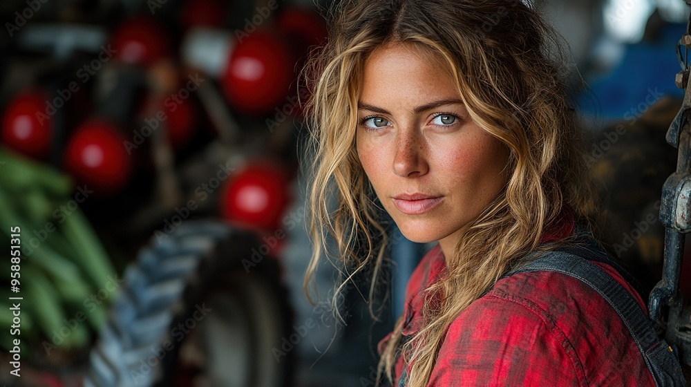 female farmer fixing a wheel on a tractor progressive farmer working on ...