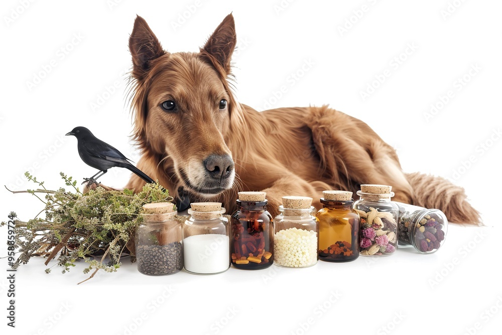 Homeopathy for animals banner, white background, Dogs, cats, horses ...