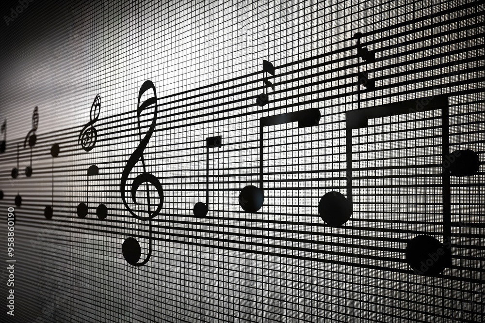Black-And-White Image Of Musical Notes Rendered In Ascii Art On A ...