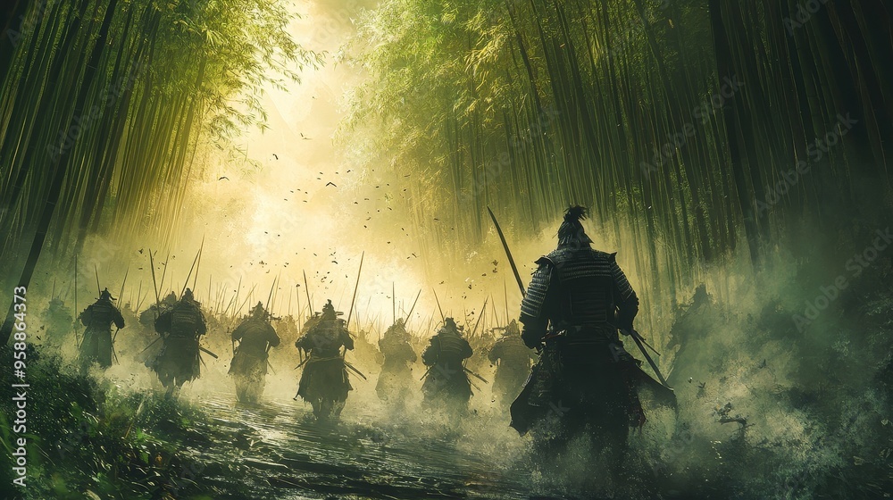 Samurai Charge Through the Bamboo Forest: A dramatic and powerful image ...
