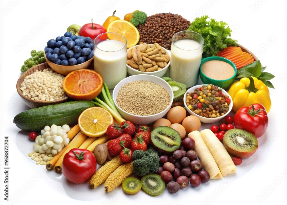 Colorful illustration of a nutrition guide featuring whole grains ...