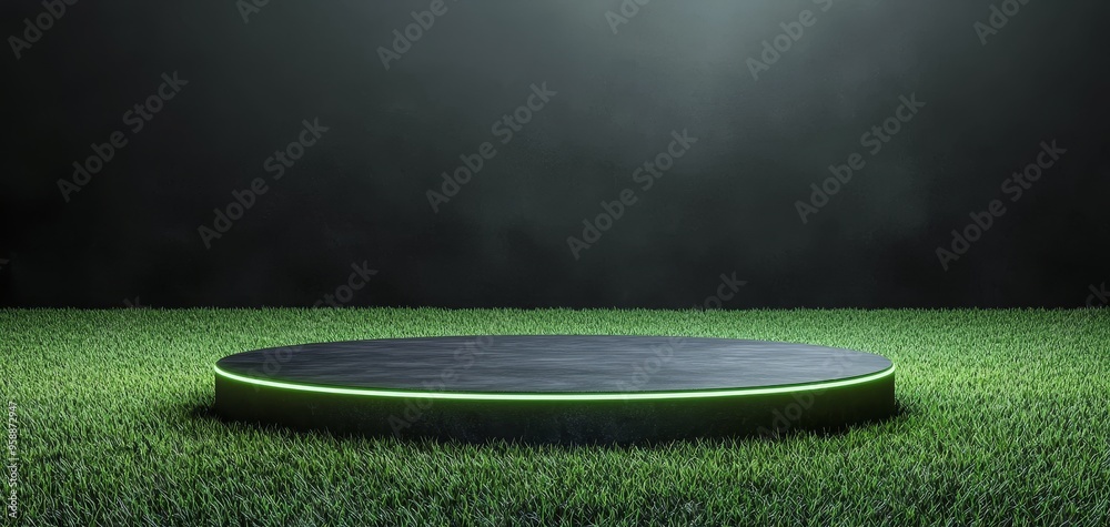 Open-air arena with vibrant lights, sleek circular platform in the ...