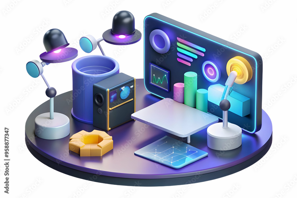 Modern AI-Powered Creative Studio Background with Digital Design Boards ...