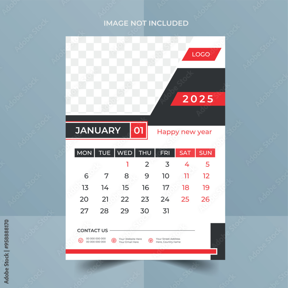 Monthly calendar template for 2025 year. Wall or desk calendar in a ...