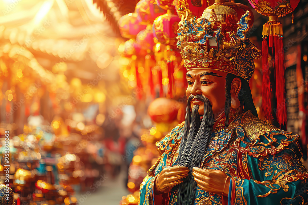 The Golden Deity: A Close-Up of the Chinese God of Wealth, his ...