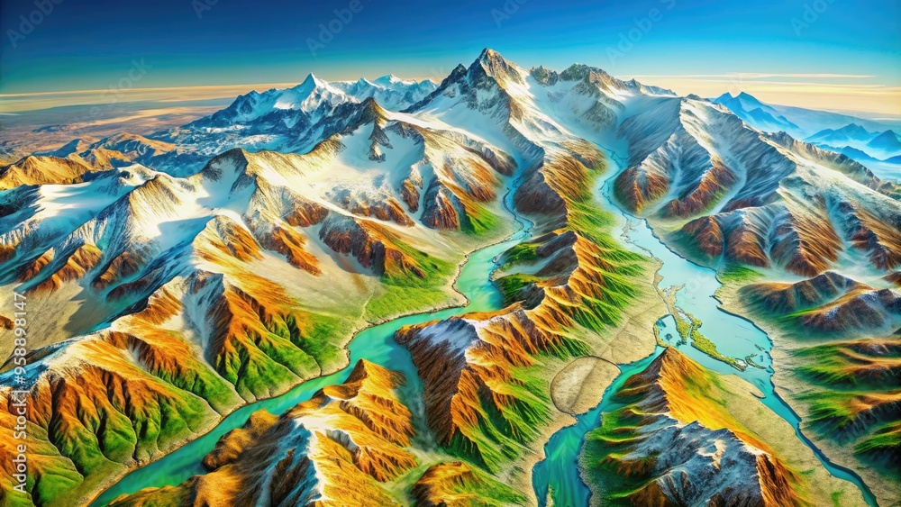 Detailed Map Of Mountain Peaks, Ridges, And Topography In The Andres ...