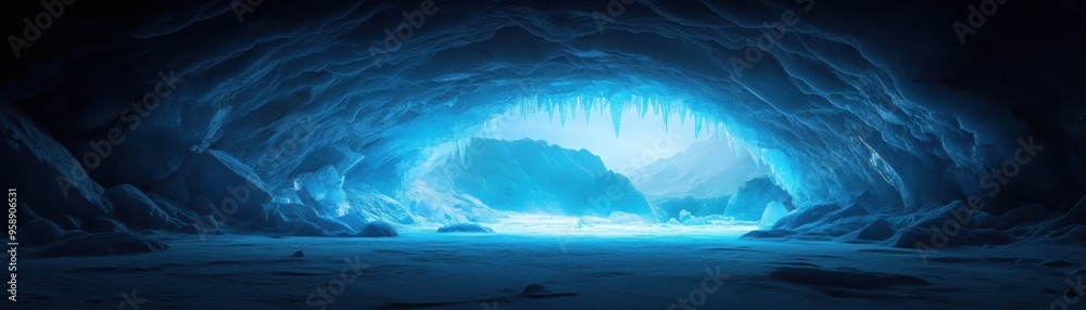 Glowing Ice Cave with Crystal Formations: An ice cave with glowing ...