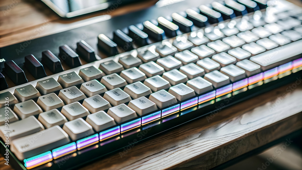 High-Tech Keyboard with Holographic Shortcuts Floating Above Keys on ...
