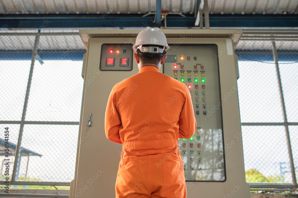 Electrical engineer man checking voltage at the Power Distribution ...