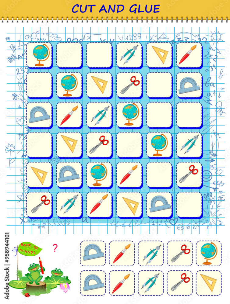 Use a scissors to cut and glue school items in order. Back to school ...