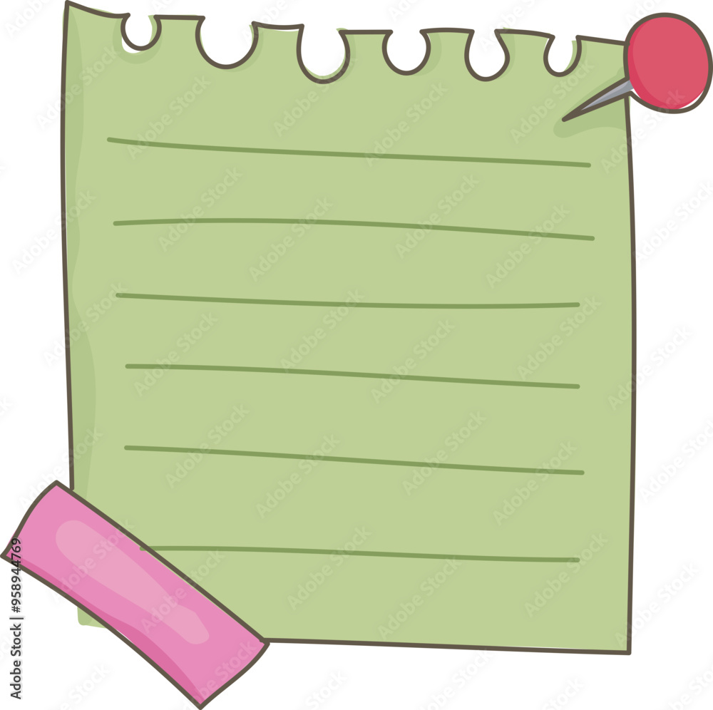 Cartoon green note paper illustration on transparent background. Stock ...