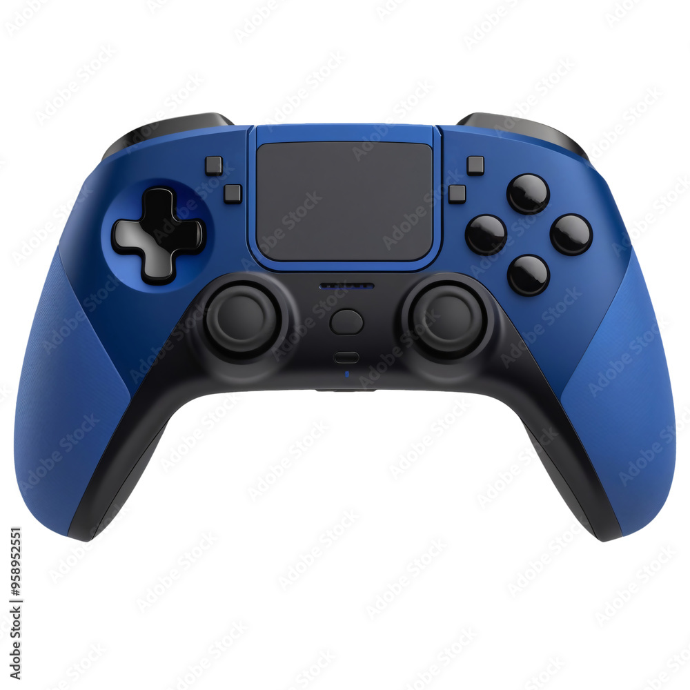 Modern ergonomic gaming controller in black and blue with analog sticks ...