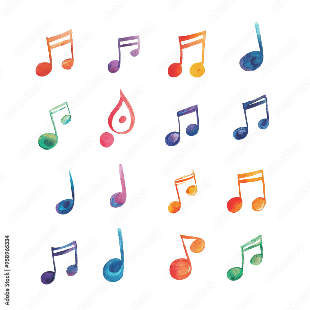 Colorful music notes layout, vibrant and artistic, suitable for music ...