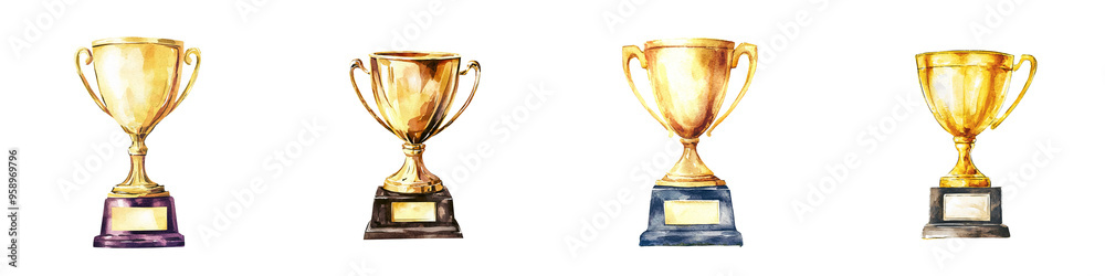 Four shiny trophies in a row, symbolizing achievement and success in ...