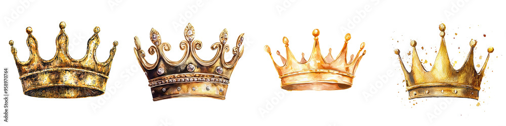 Set of elegant vintage crowns in various styles, perfect for royal ...